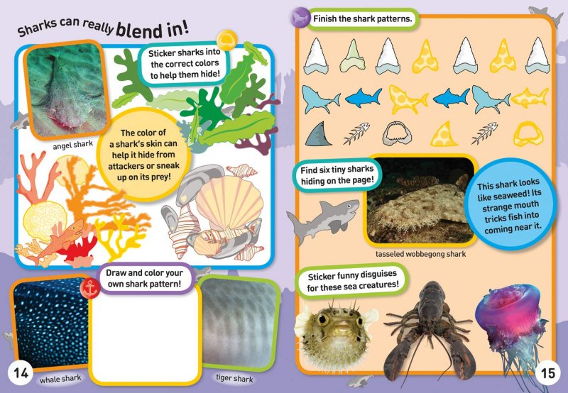 kniha Sharks Sticker Activity Book, nálepkový zošit s aktivitami