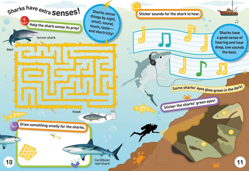 kniha Sharks Sticker Activity Book, nálepkový zošit s aktivitami